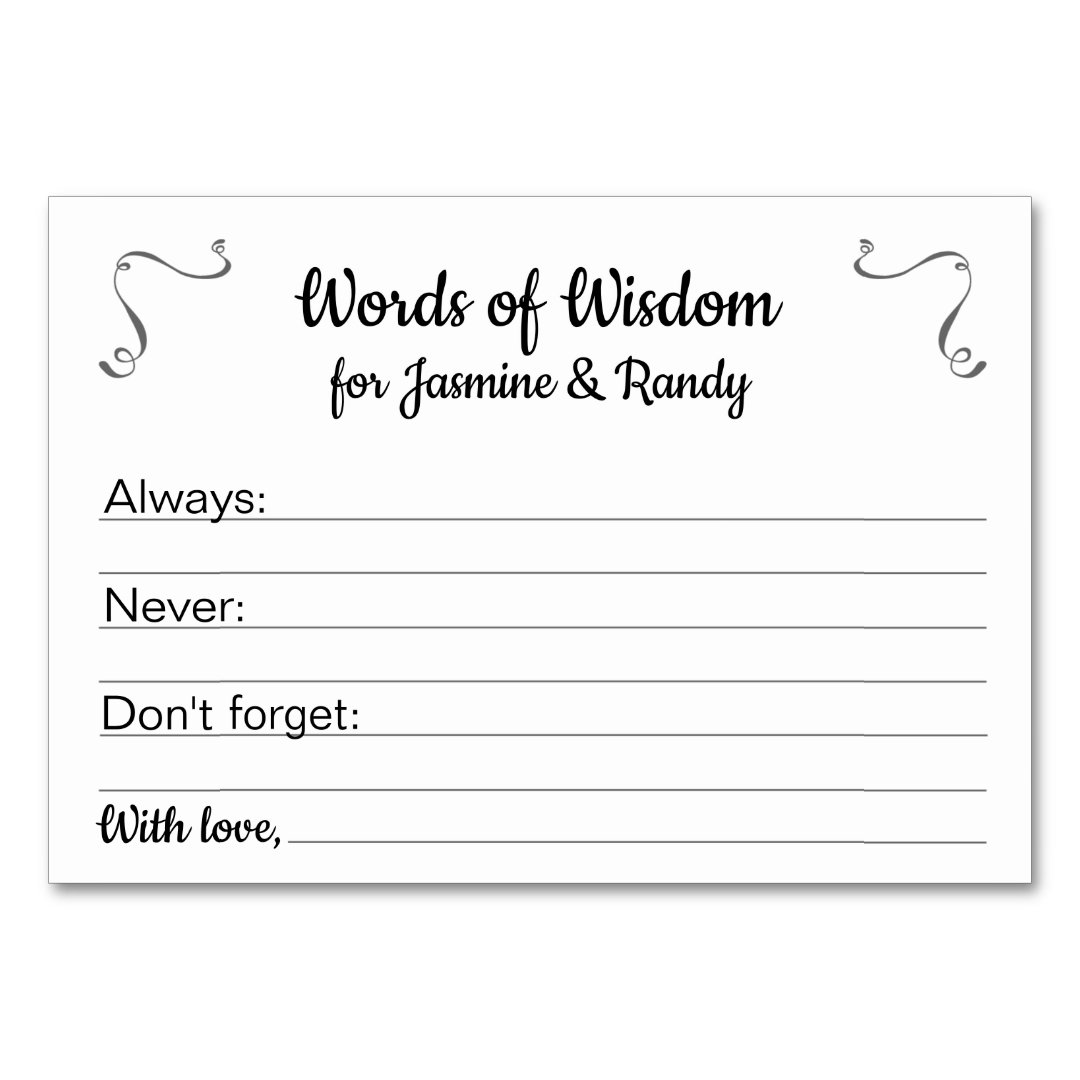 Words of Wisdom Marriage Advice Cards Personalized | Zazzle