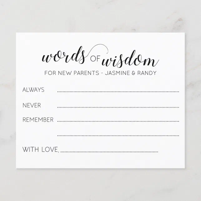 Words of Wisdom New Parents Advice Baby Shower | Zazzle