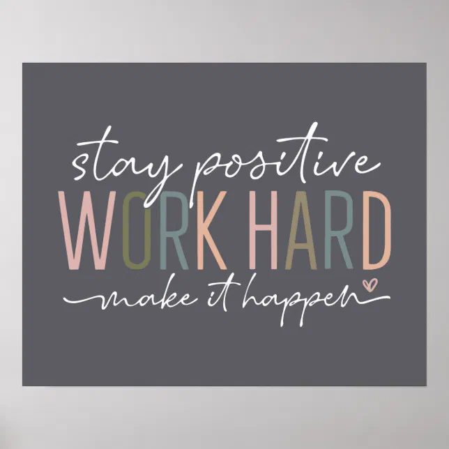 Work Hard Make It Happen Motivational Office Poster | Zazzle