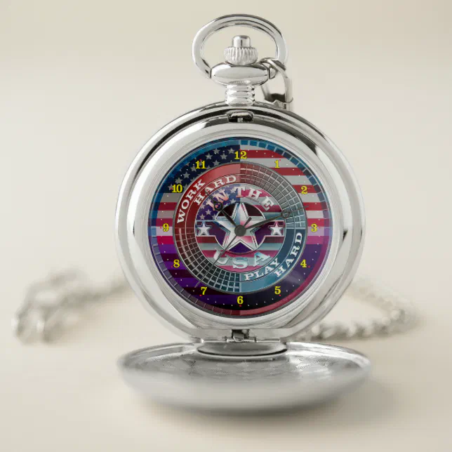 Work Hard Play Hard In The USA Pocket Watch | Zazzle