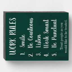 Work Rules Chalkboard Green Wood Box Plaque Sign | Zazzle