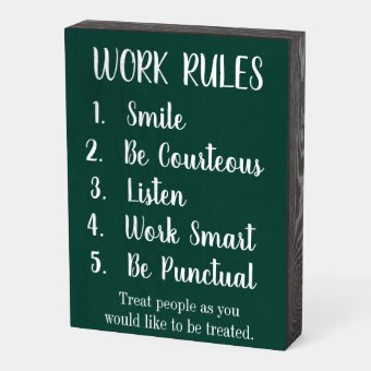 Work Rules Chalkboard Green Wood Box Plaque Sign | Zazzle