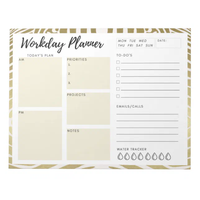 Workday Planner (gold animal print) Notepad | Zazzle
