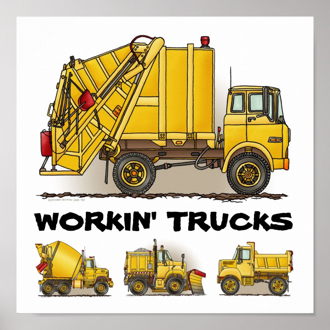 Working Trucks Construction Poster Print | Zazzle