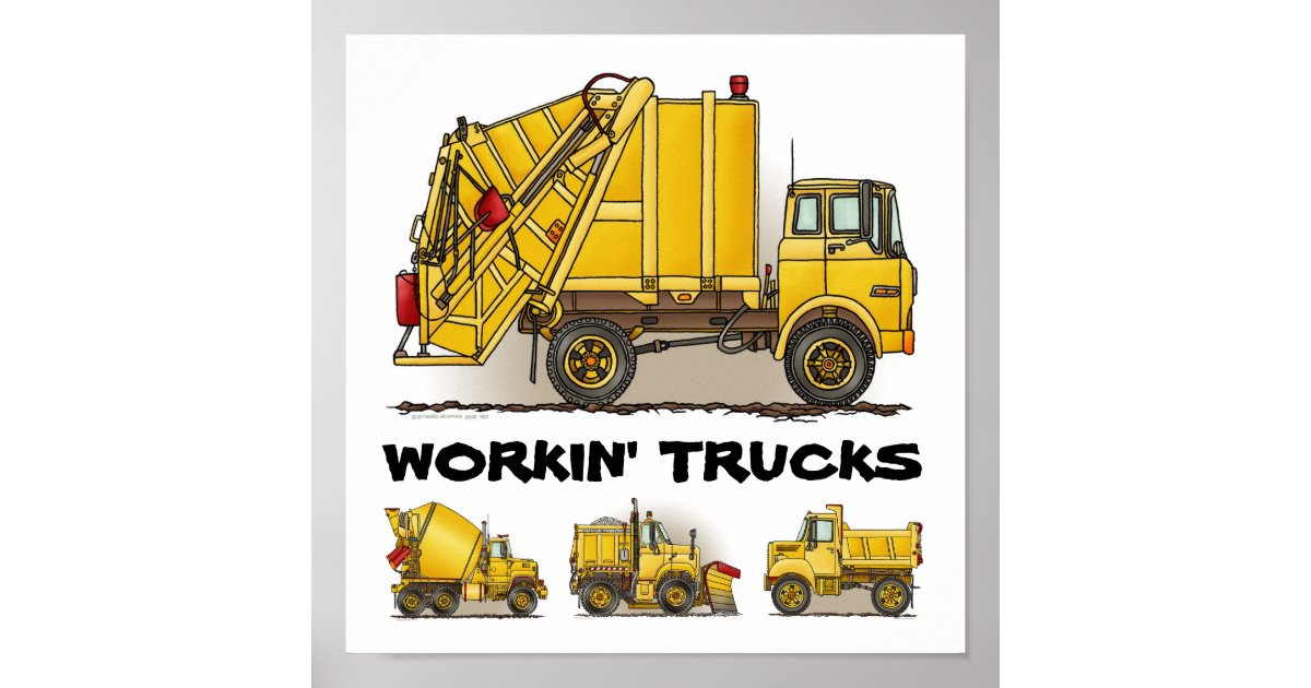 Working Trucks Construction Poster Print | Zazzle