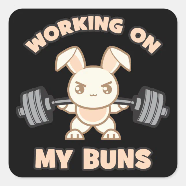 Workout Bunny Cartoon - Working On My Buns - Gym Square Sticker | Zazzle