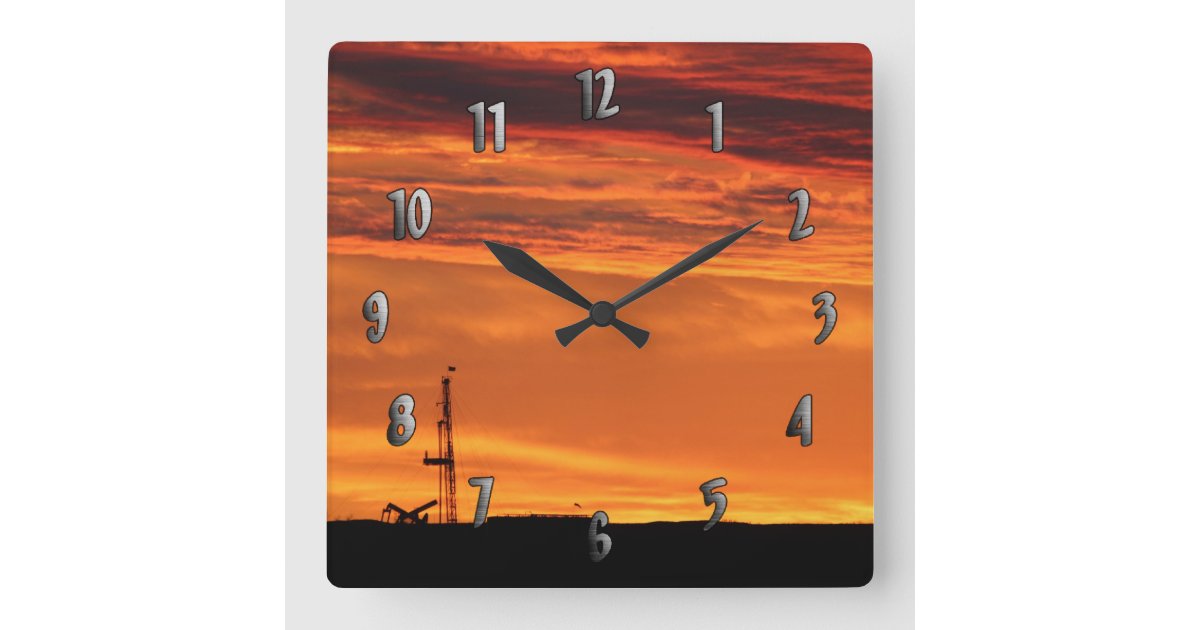 Workover Rig at Sunset (with numbers) Clock | Zazzle