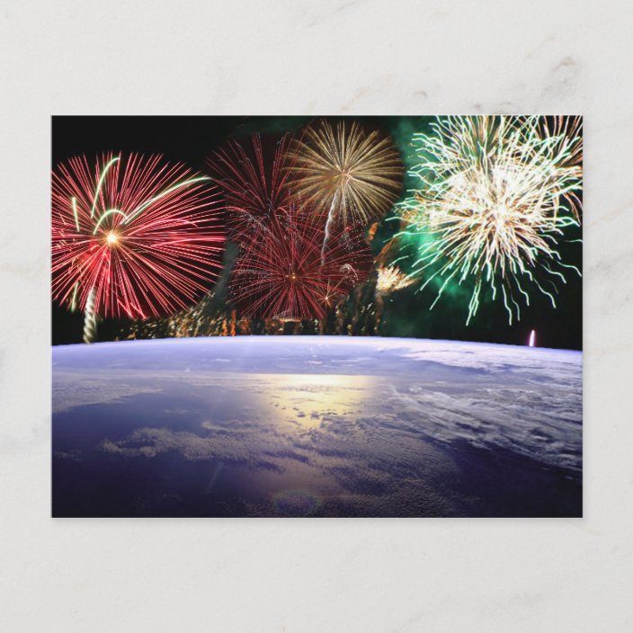World and Fireworks, View of Earth, ZSSG Postcard | Zazzle.com