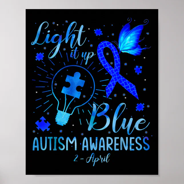 World Autism Awareness Day Light It Up Blue April Poster | Zazzle