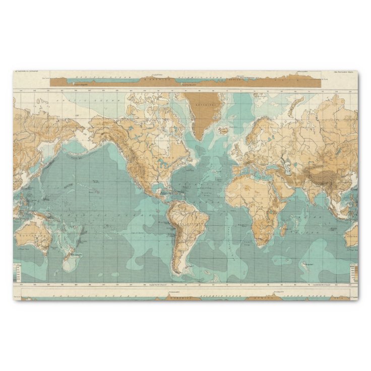 World bathyorographical map tissue paper | Zazzle