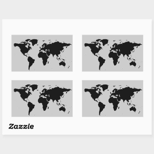 world black graphic map rectangular sticker | Zazzle