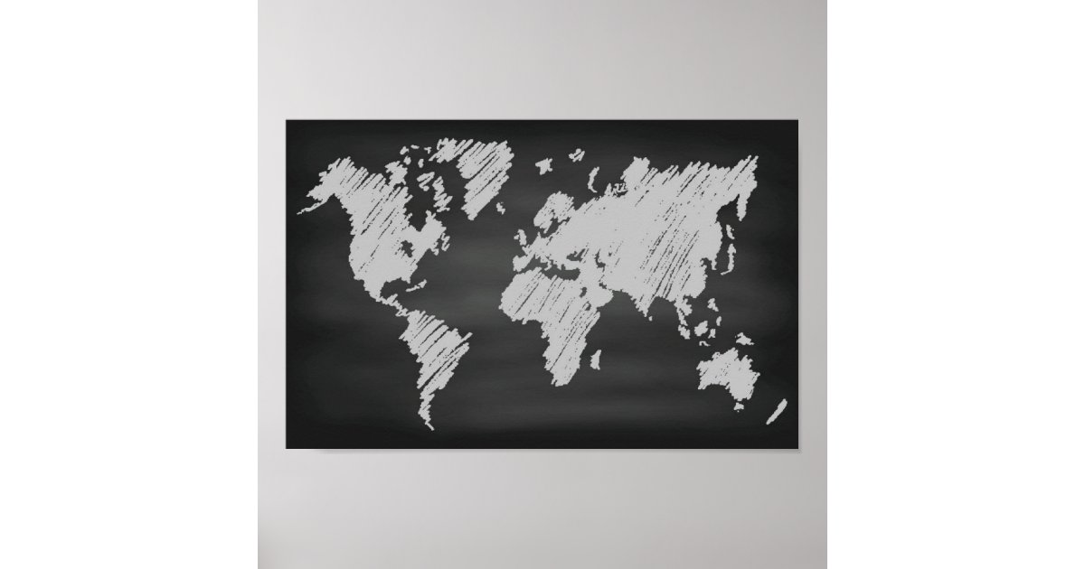 World Chalkboard Map Poster | Zazzle