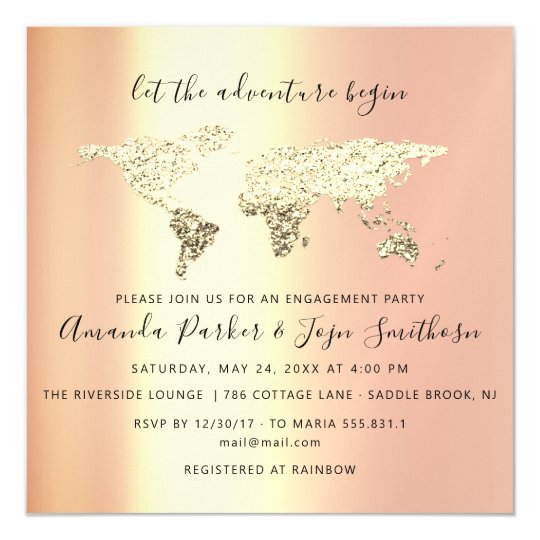 World Destination Map Globe Bridal Wedding Gold Magnetic Invitation ...