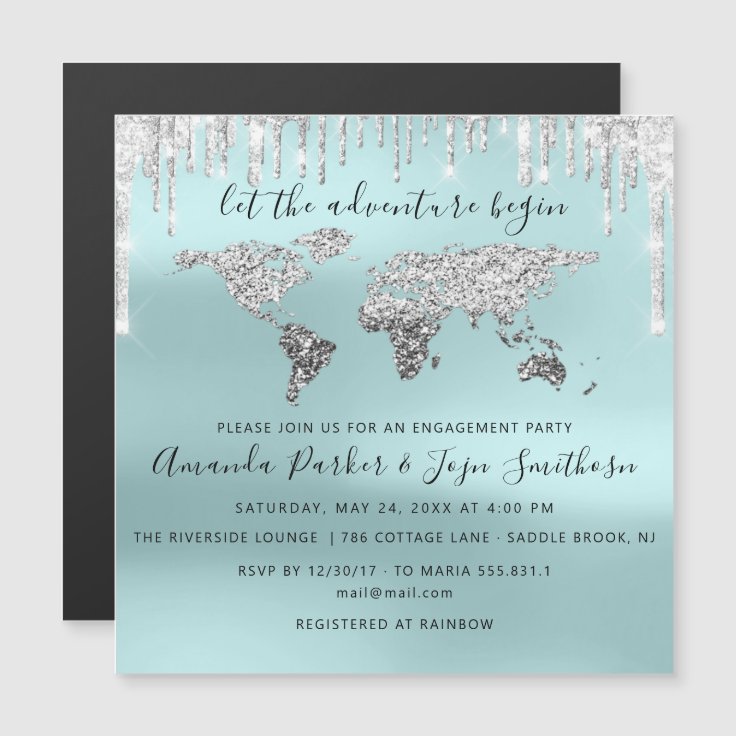 World Destination Map Globe Bridal Wedding Magnetic Invitation | Zazzle
