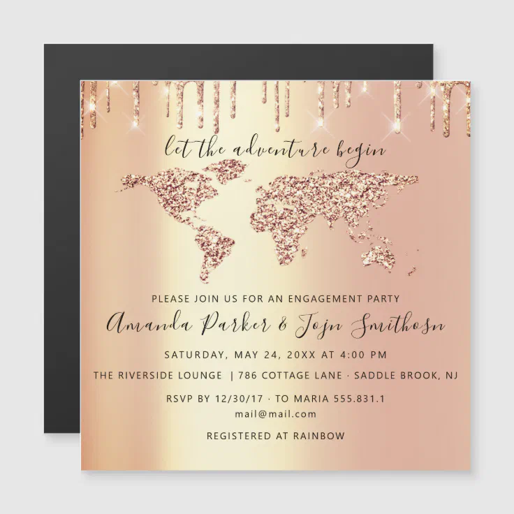 World Destination Map Globe Bridal Wedding VIP Magnetic Invitation | Zazzle