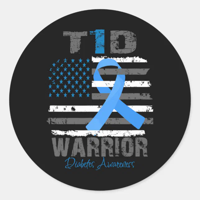 World Diabetes Awareness Blue Ribbon T1D Warrior T Classic Round ...