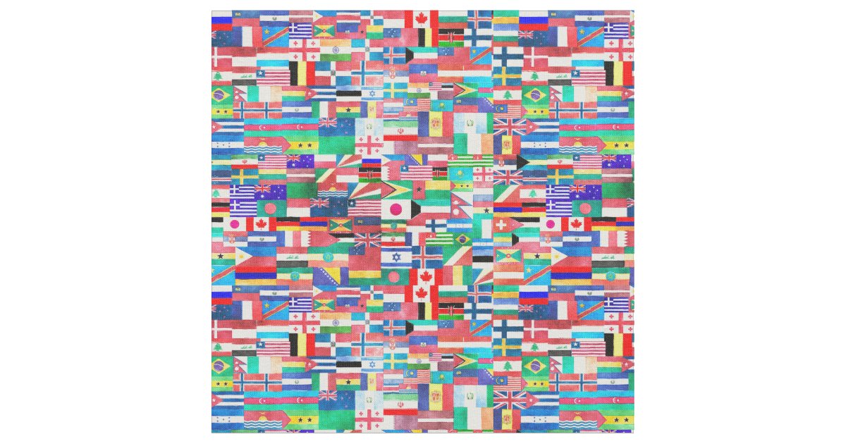 World Flag Collage Fabric | Zazzle