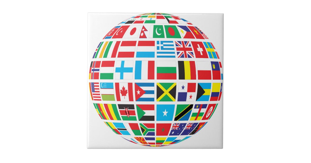 World Flags Globe Tile | Zazzle