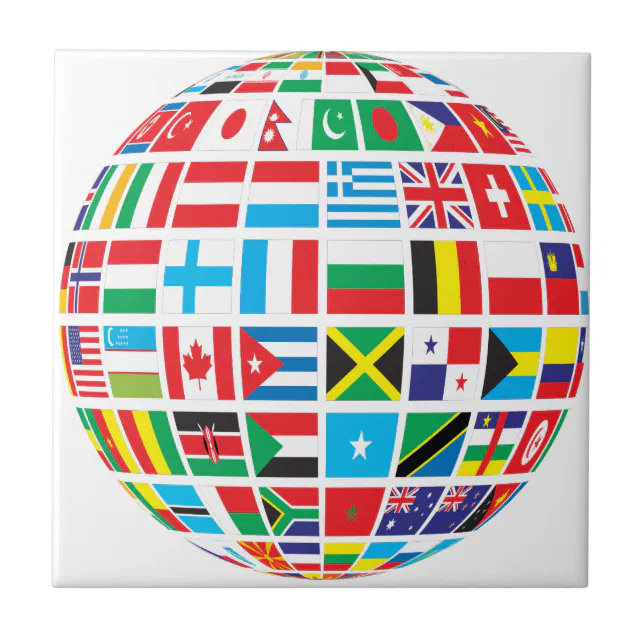 World Flags Globe Tile | Zazzle