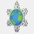 World Globe Map Snowflake Pewter Christmas Ornament | Zazzle
