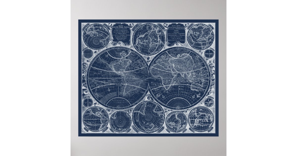 World Globes Blueprint Poster | Zazzle