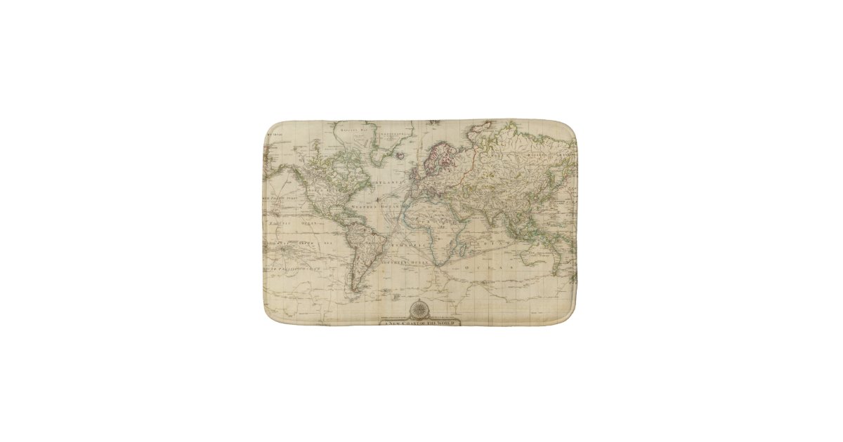 World Hand Colored map Bathroom Mat | Zazzle