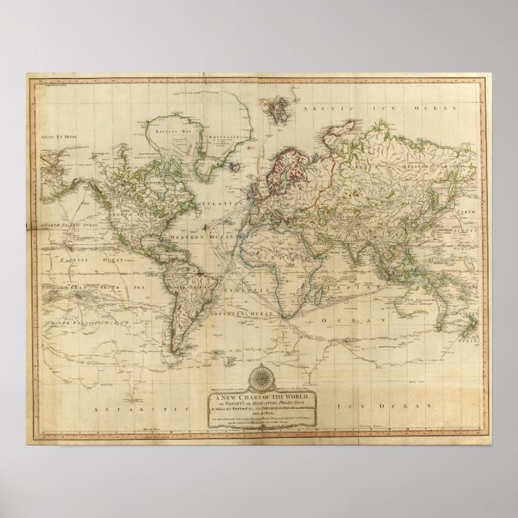 World Hand Colored map Poster | Zazzle