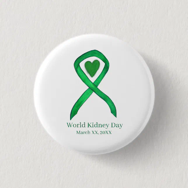 World Kidney Day Green Awareness Ribbon Button Pin | Zazzle