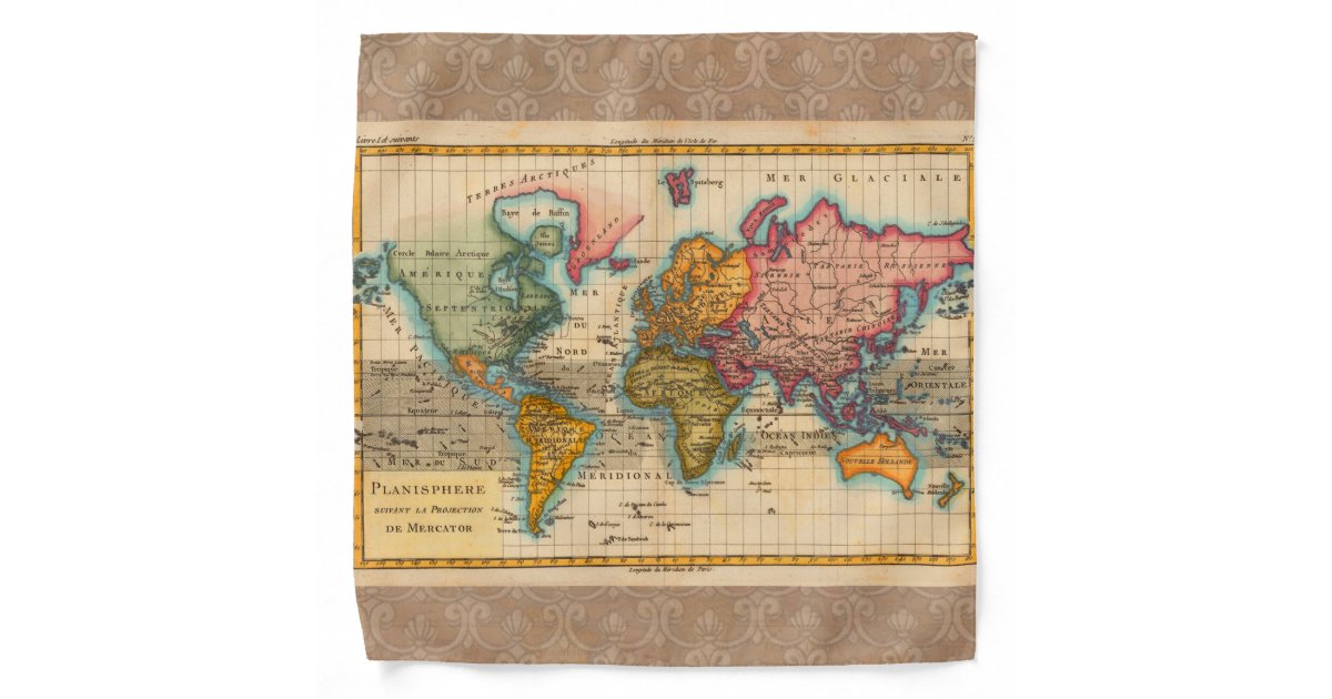 World Map 1700s Antique Continents Bandana | Zazzle