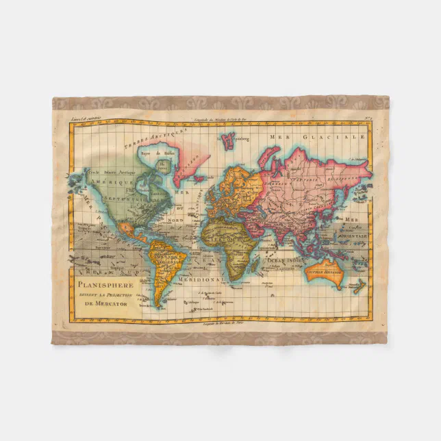 World Map 1700s Antique Continents Fleece Blanket | Zazzle