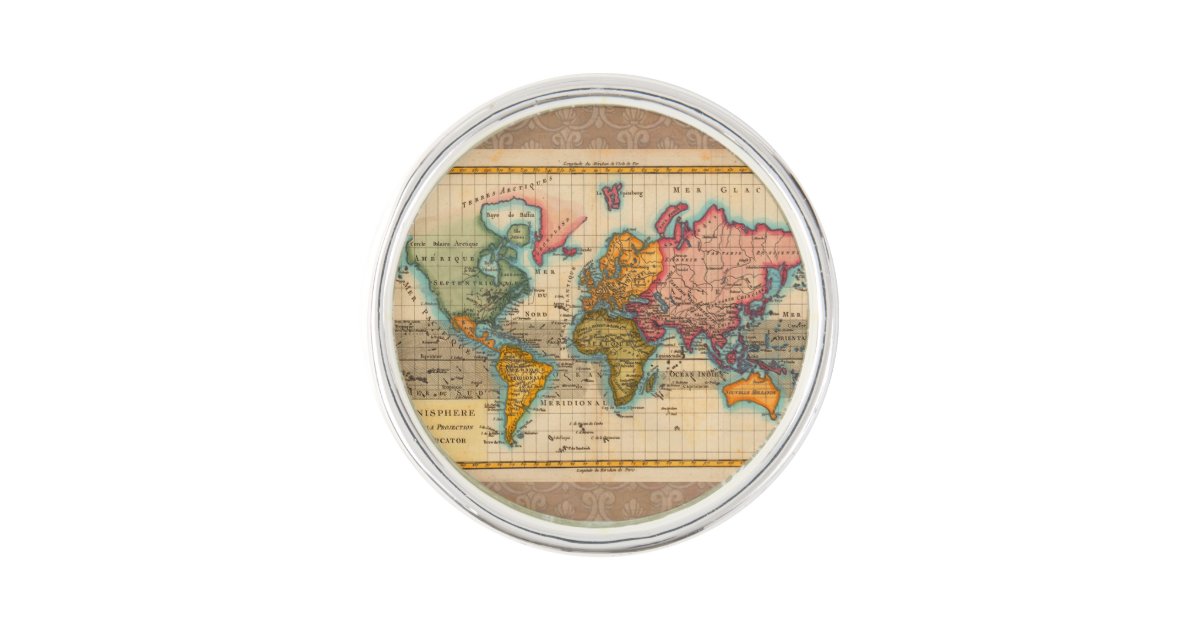 World Map 1700s Antique Continents Lapel Pin | Zazzle