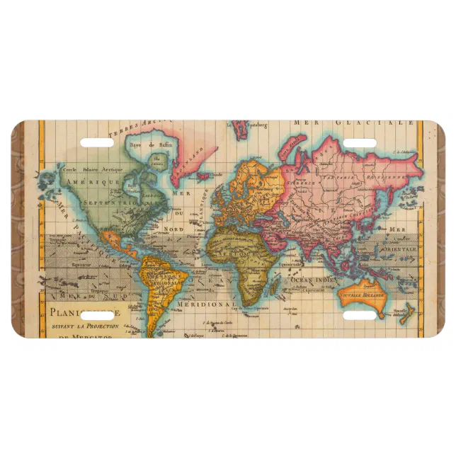 World Map 1700s Antique Continents License Plate | Zazzle