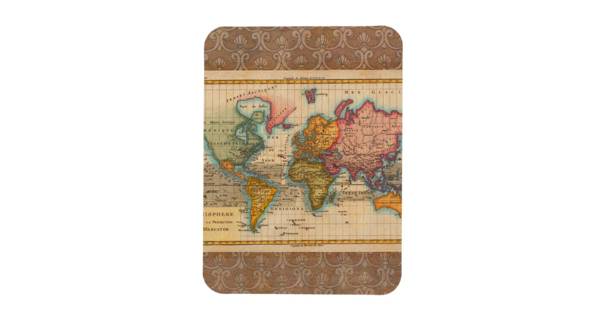 World Map 1700s Antique Continents Magnet | Zazzle