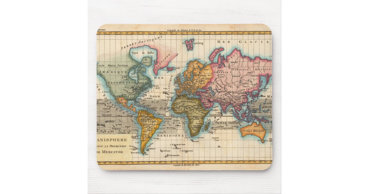 World Map 1700s Antique Continents Mouse Pad | Zazzle