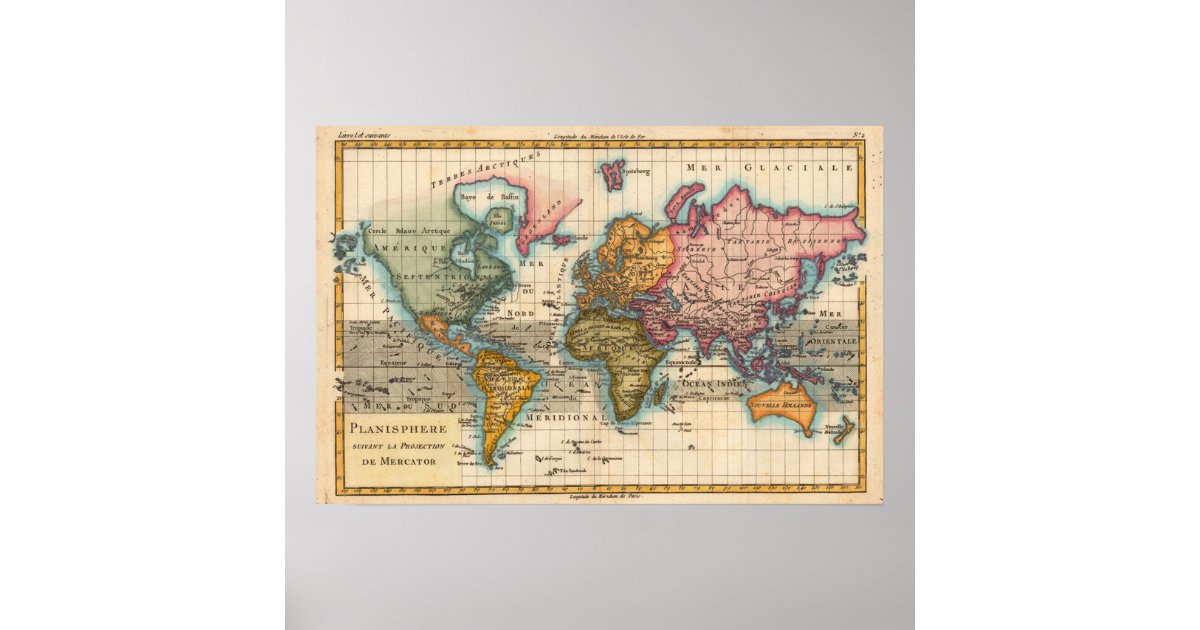 World Map 1700s Antique Continents Poster | Zazzle