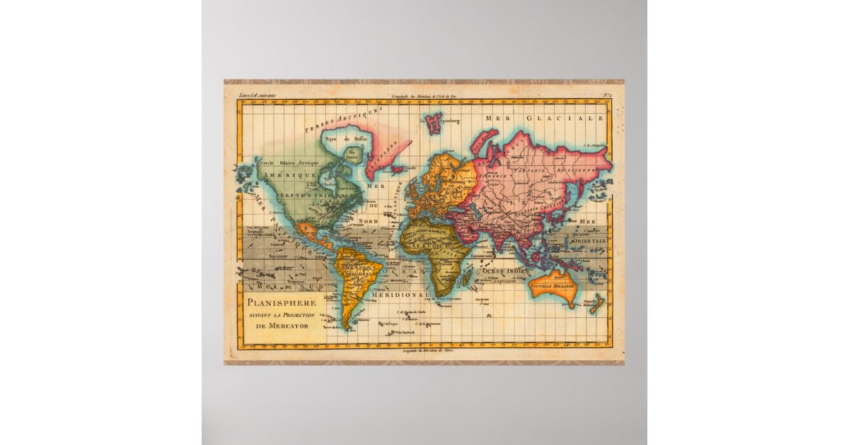 World Map 1700s Antique Continents Poster | Zazzle