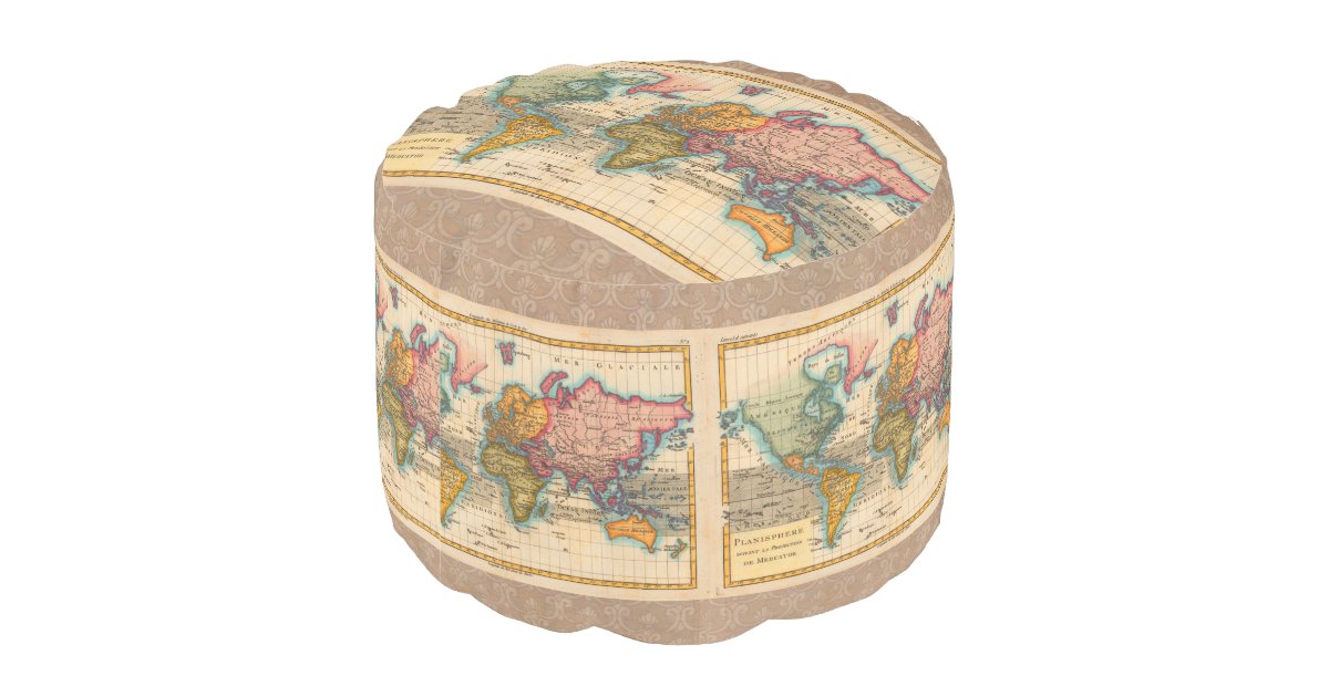 World Map 1700s Antique Continents Pouf | Zazzle