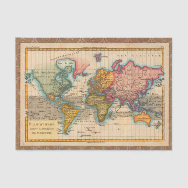 World Map 1700s Antique Continents Tissue Paper | Zazzle
