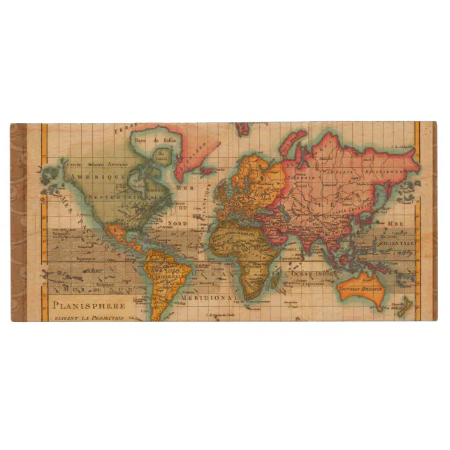 World Map 1700s Antique Continents Wood USB Flash Drive | Zazzle