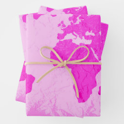 World Map Abstract Traveler Pink Purple Modern Wrapping Paper Sheets ...