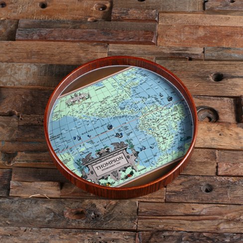 World Map Acrylic & Dark Wood Serving Tray | Zazzle.com