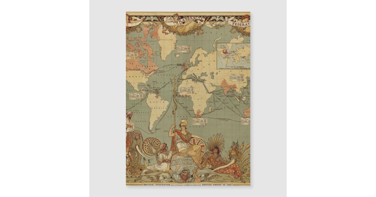World Map Antique 1886 Illustrated | Zazzle