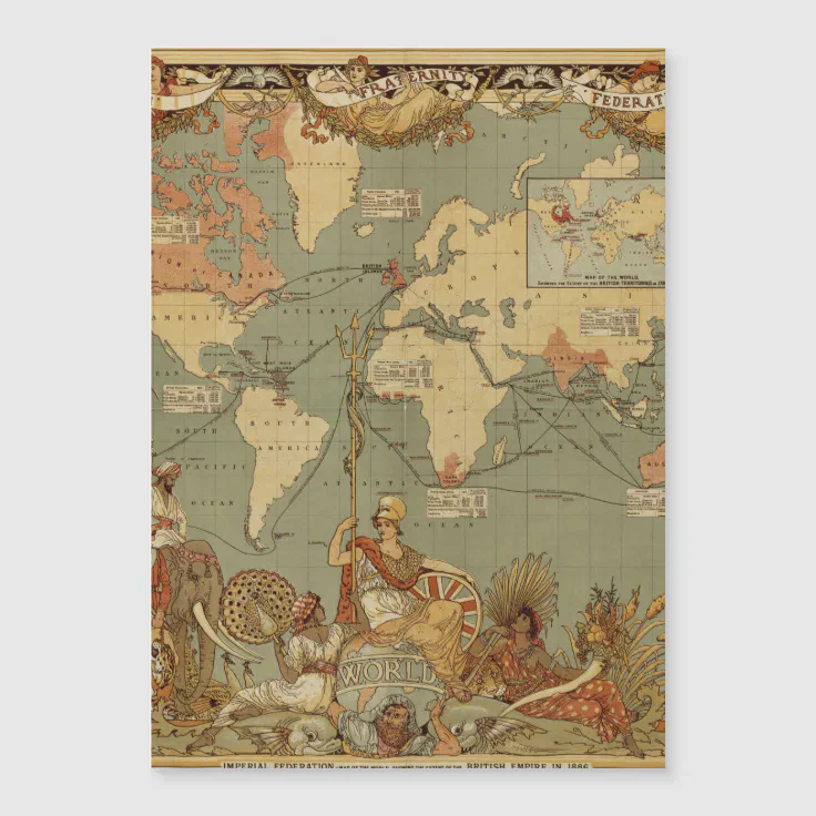 World Map Antique 1886 Illustrated | Zazzle