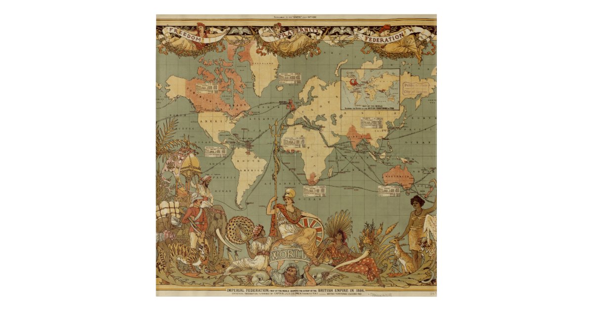 World Map Antique 1886 Illustrated Acrylic Print | Zazzle