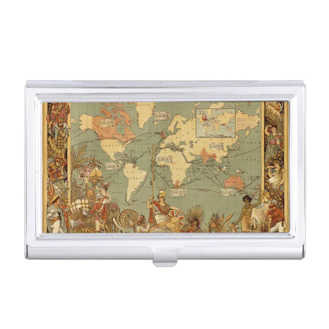 World Map Antique 1886 Illustrated Business Card Holder | Zazzle