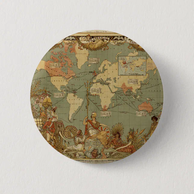 World Map Antique 1886 Illustrated Button | Zazzle