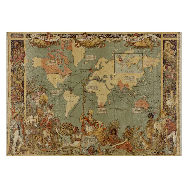 World Map Antique 1886 Illustrated Cutting Board | Zazzle
