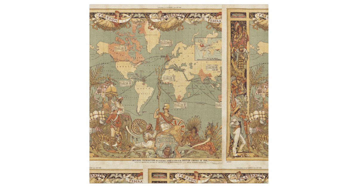 World Map Antique 1886 Illustrated Fabric | Zazzle