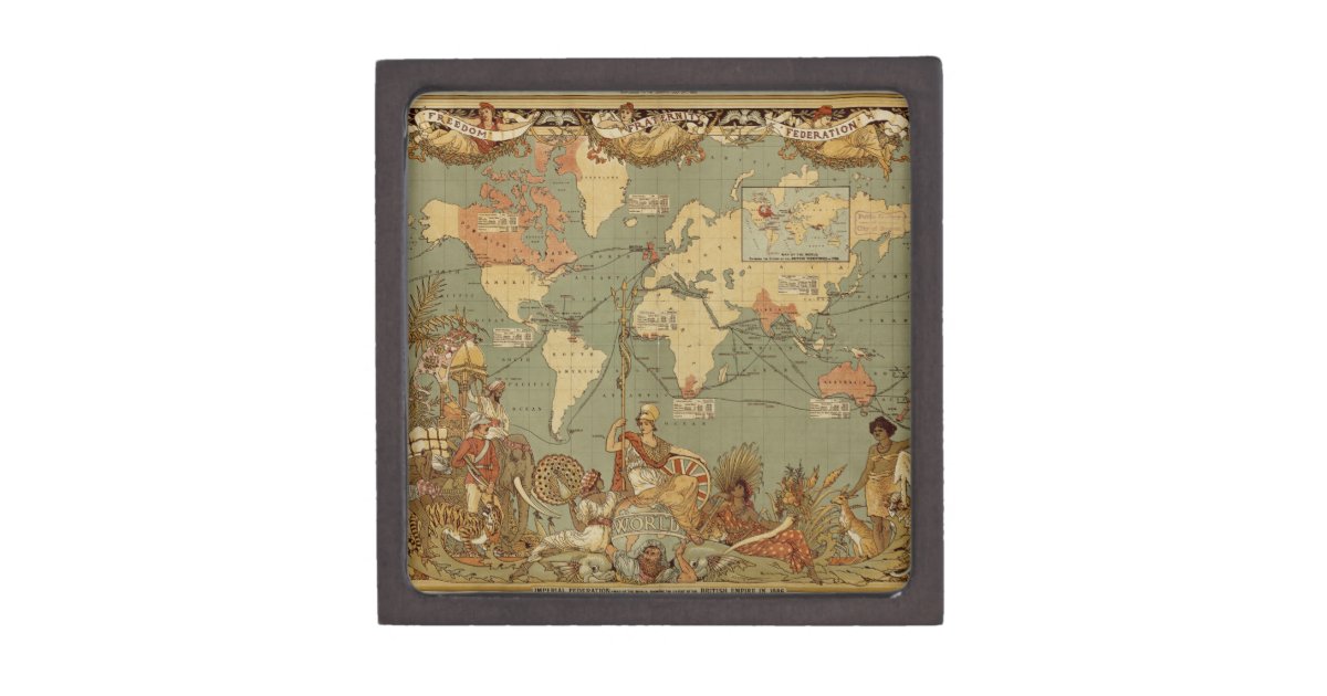 World Map Antique 1886 Illustrated Gift Box | Zazzle