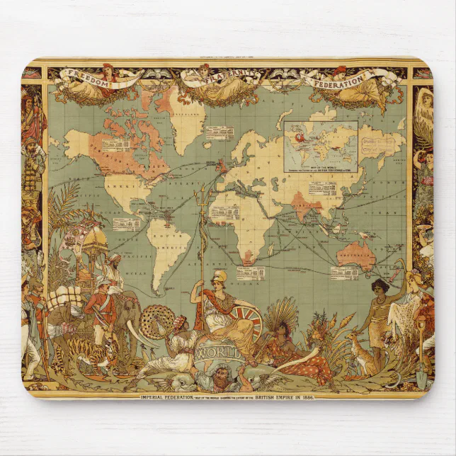 World Map Antique 1886 Illustrated Mouse Pad | Zazzle